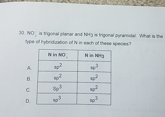 Solved 30. NOİ is trigonal planar and NH3 is trigonal | Chegg.com