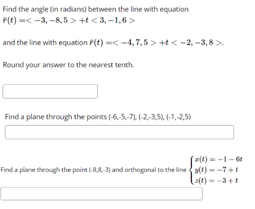 Solved Find the angle (in radians) between the line with | Chegg.com