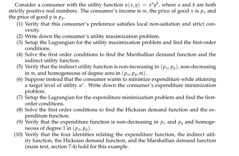 Solved Consider a consumer with the utility function u(x,y) | Chegg.com