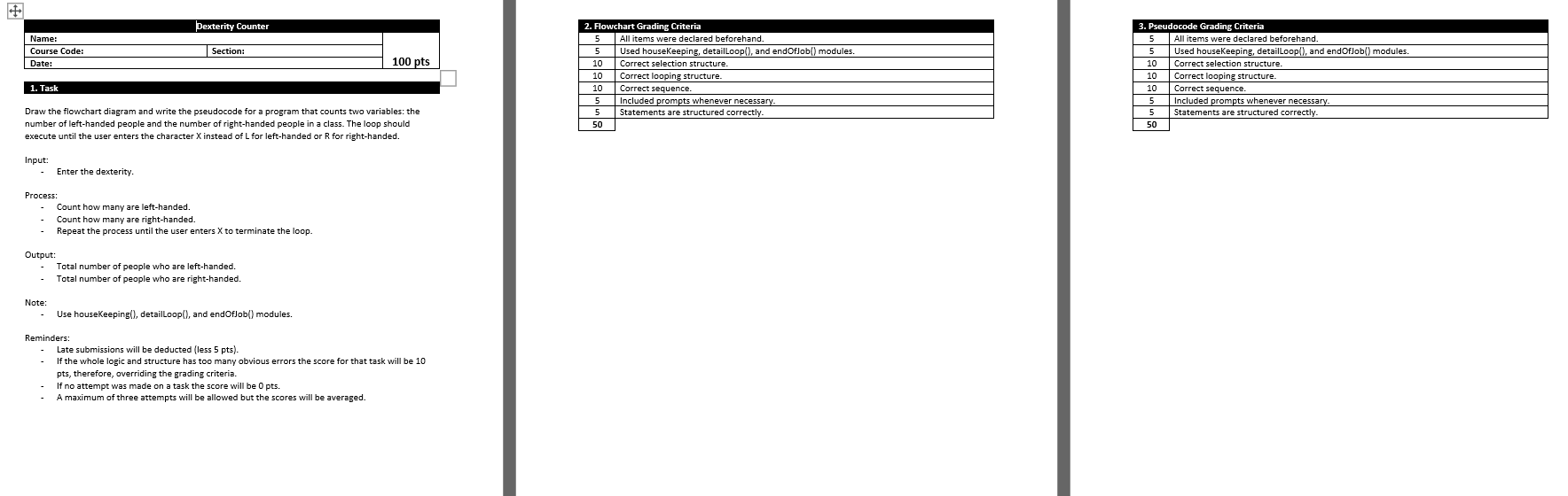Solved Dexterity Counter 3. Pseudocode Grading Criteria | Chegg.com