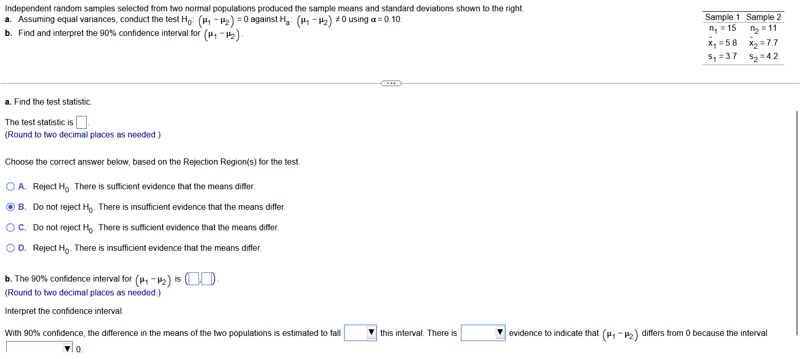 Solved Independent random samples selected from two normal | Chegg.com
