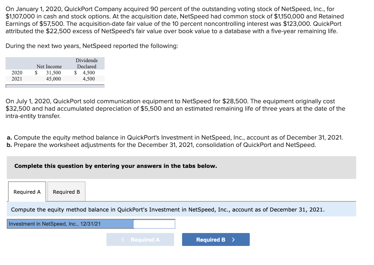 Solved On January 1, 2020, QuickPort Company acquired 90 | Chegg.com