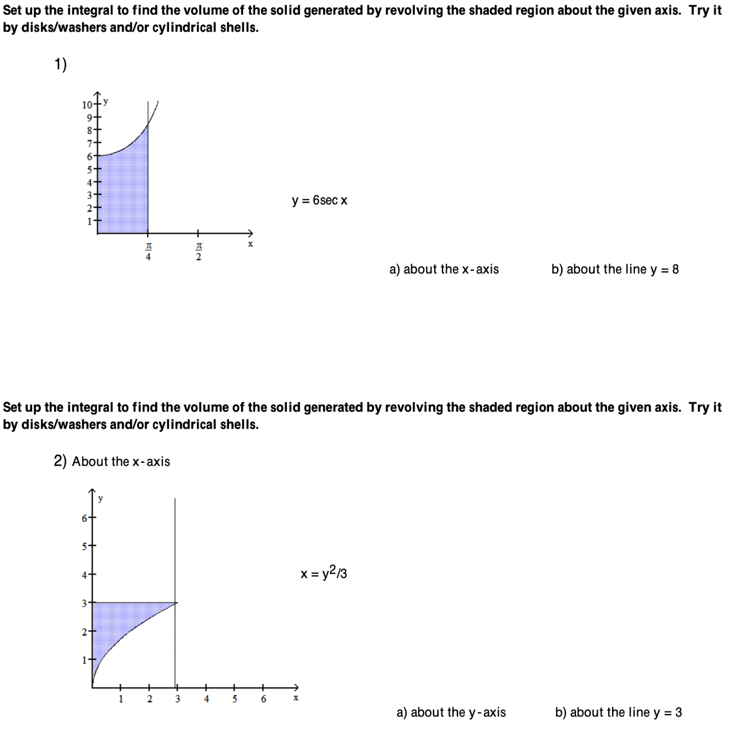 Solved Set up the integral to find the volume of the solid | Chegg.com
