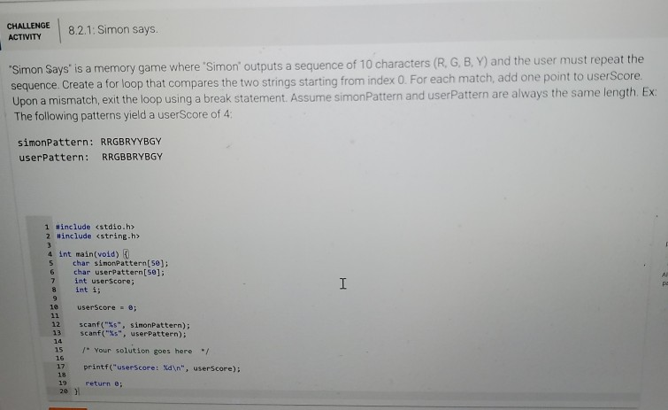 Solved CHALLENGE ACTIVITY 8.2.1: Simon says. "Simon Says' is | Chegg.com
