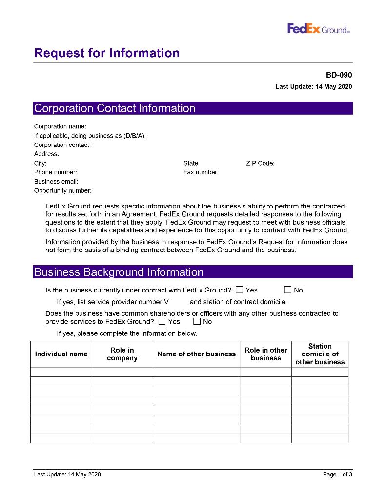 Solved FEDEX Request for Information 1)What contingency | Chegg.com