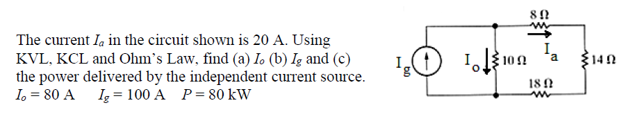 Solved 8? The current Ia in the circuit shown is 20 A. Using | Chegg.com