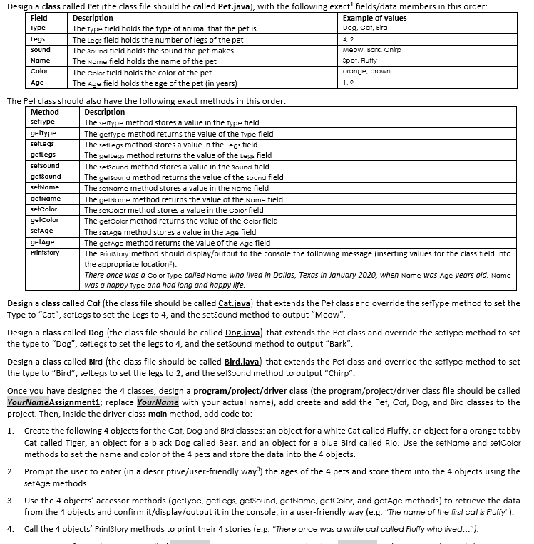Solved Design a class called Pet (the class file should be | Chegg.com