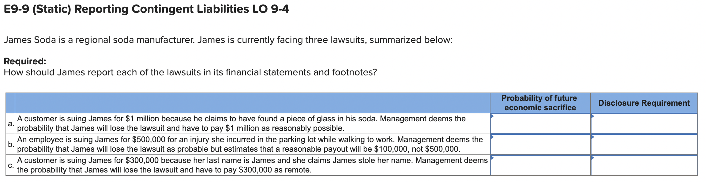 Solved E9-9 (Static) Reporting Contingent Liabilities LO 9-4 | Chegg.com