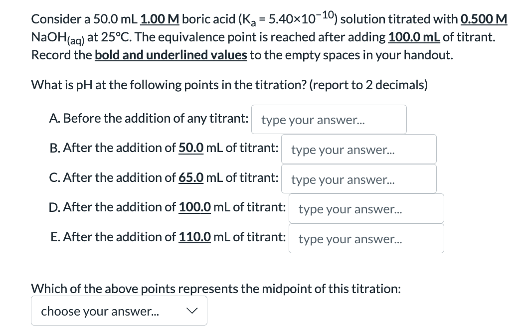 Solved Consider a 50.0 ﻿mL 1.00 ﻿M boric acid (Ka | Chegg.com