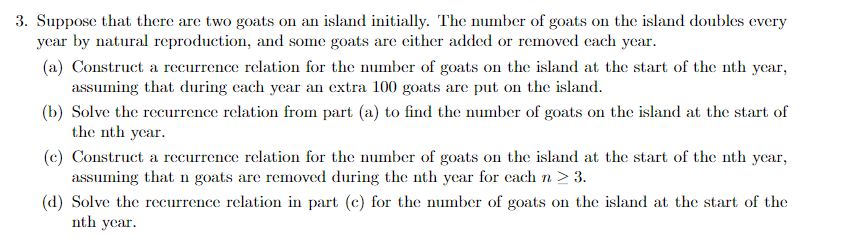 Solved 3. Suppose that there are two goats on an island | Chegg.com