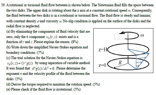 Solved 0 59. A rotational or torsional fluid flow between is | Chegg.com