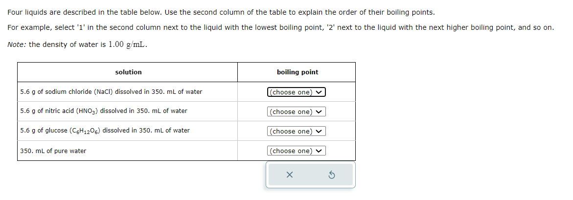 Solved Four liquids are described in the table below. Use | Chegg.com