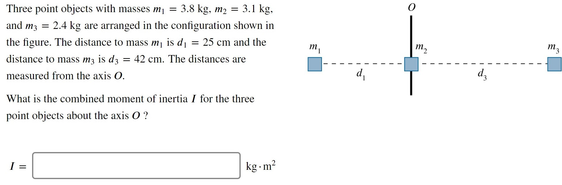 Solved m2 Three point objects with masses mı = 3.8 kg, m2 = | Chegg.com