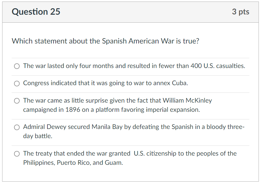 Which statement about the Spanish American War is | Chegg.com