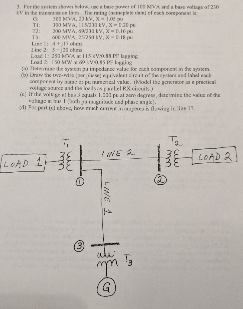 Solved 3. For the system shown below, use a base power of | Chegg.com
