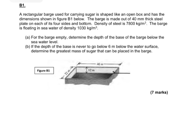 Solved B1 A rectangular barge used for carrying sugar is | Chegg.com