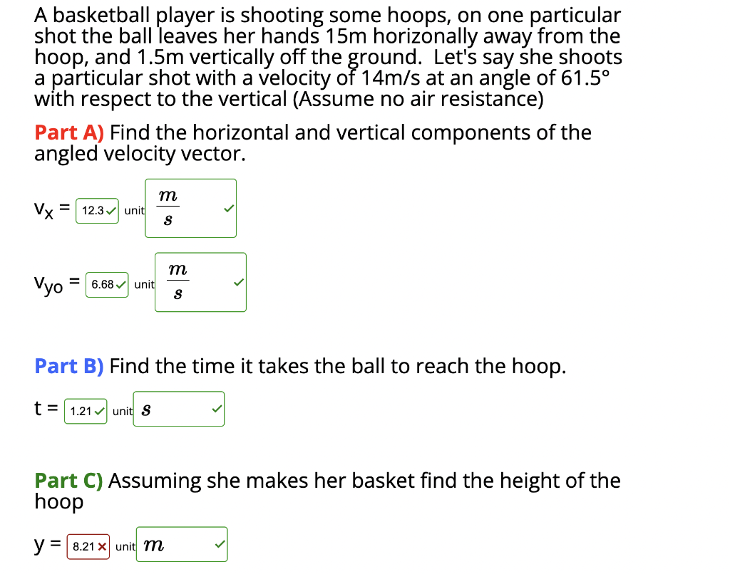 Solved A basketball player is shooting some hoops, on one | Chegg.com