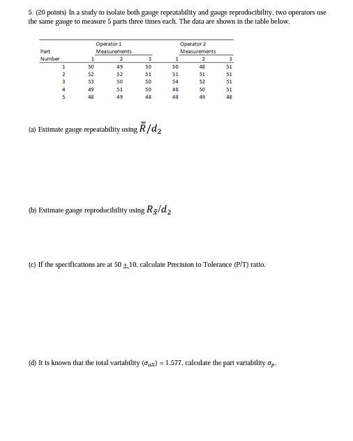 Solved 5. (20 points) In a study to isolate both gauge | Chegg.com