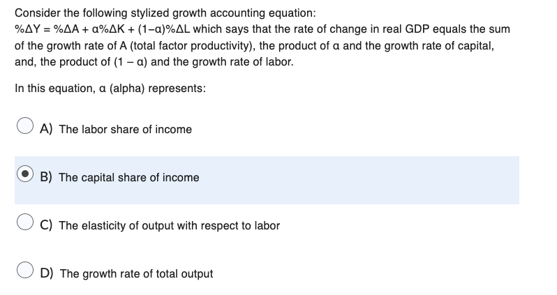 Consider the following stylized growth accounting | Chegg.com