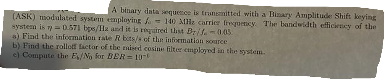 Solved A Binary Data Sequence Is Transmitted With A Binary