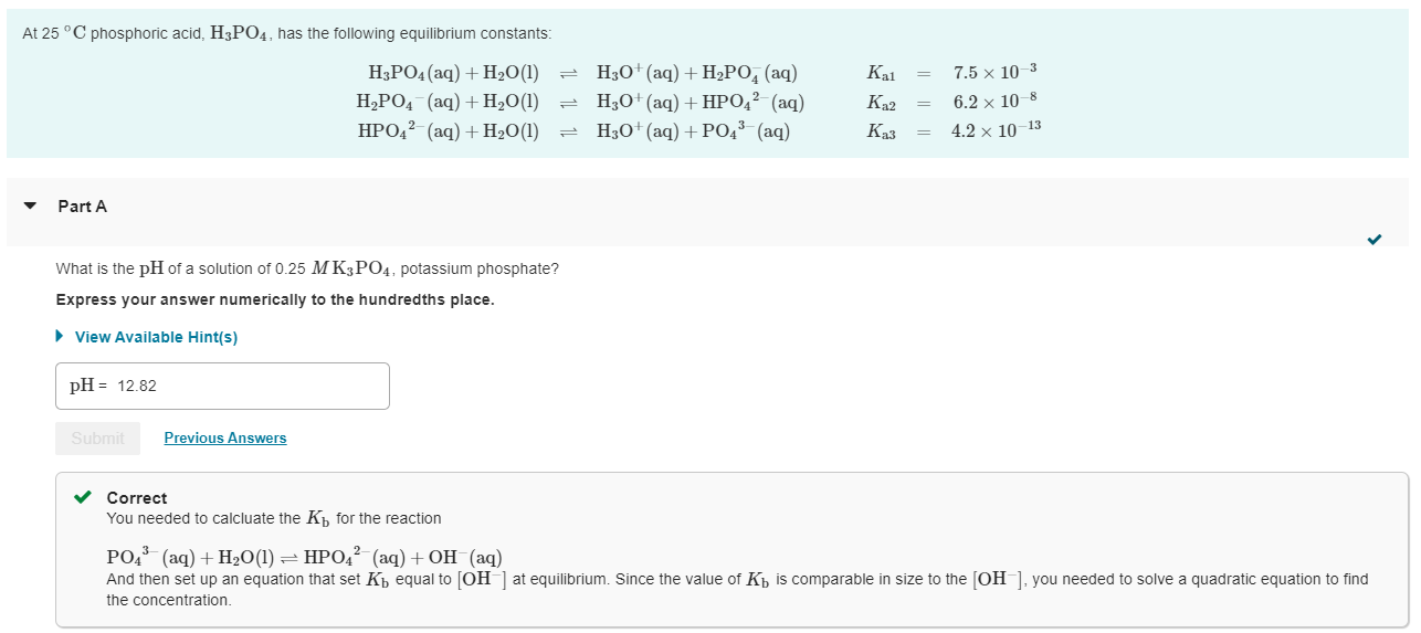 Solved At 25∘C phosphoric acid, H3PO4, has the following | Chegg.com