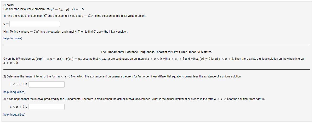 Solved (1 point) Consider the initial value problem | Chegg.com