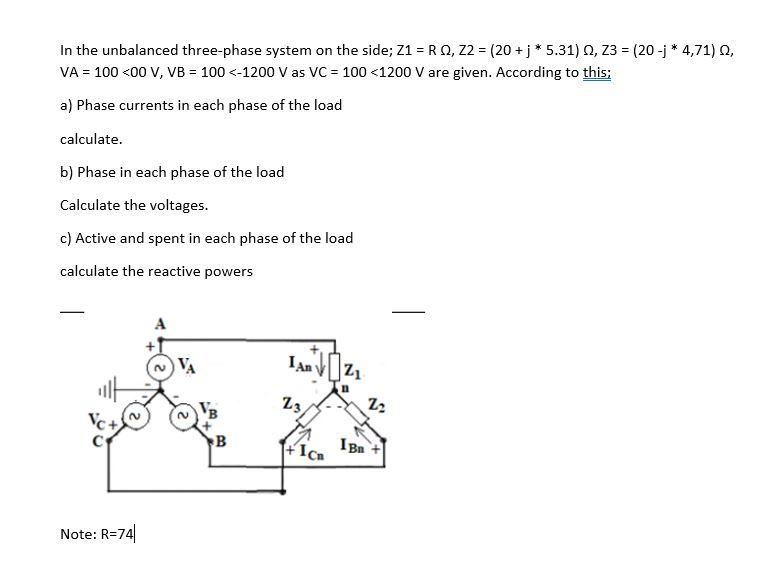 Solved In the unbalanced three-phase system on the side; Z1 | Chegg.com