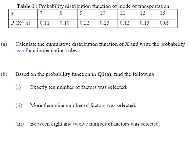 Solved Table 1 : Probability distribution function of mode | Chegg.com