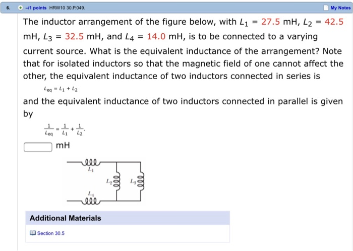 Solved 6. 1 points HRW10 30 P.049 My Notes The inductor | Chegg.com