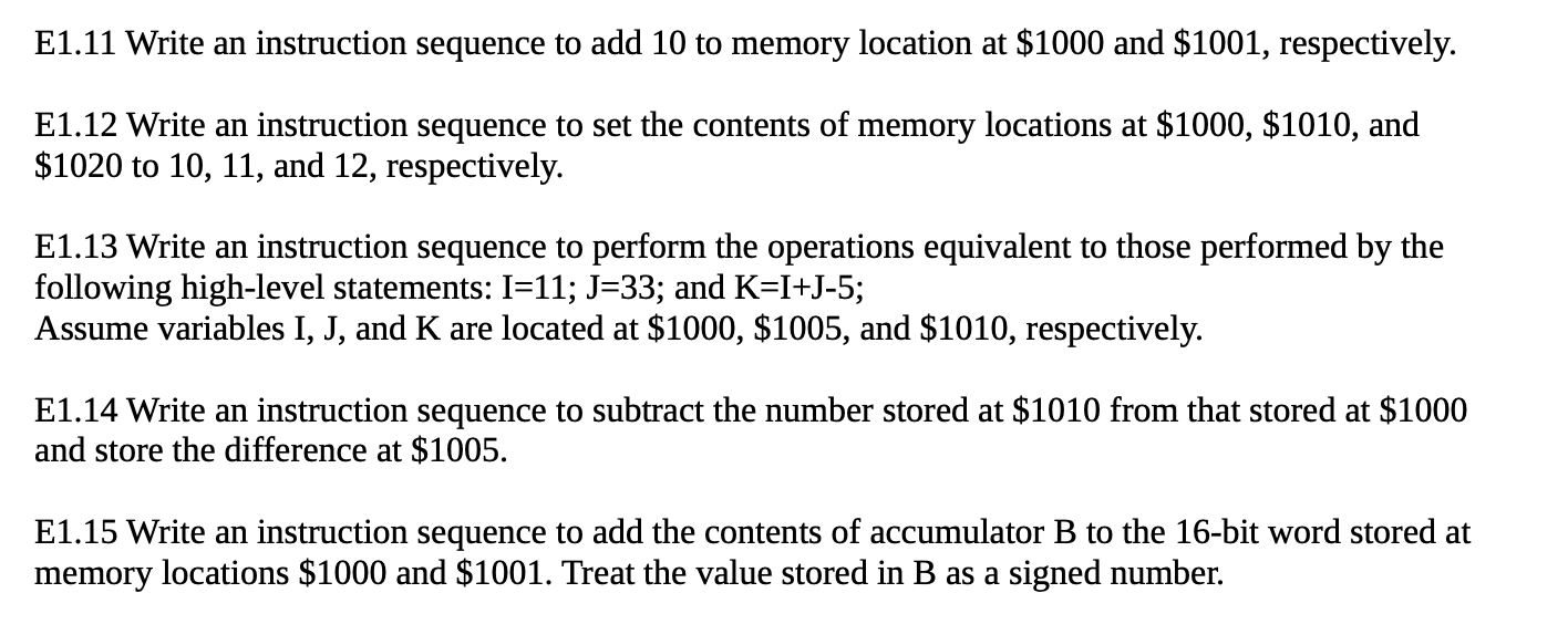 E111 Write An Instruction Sequence To Add 10 To 