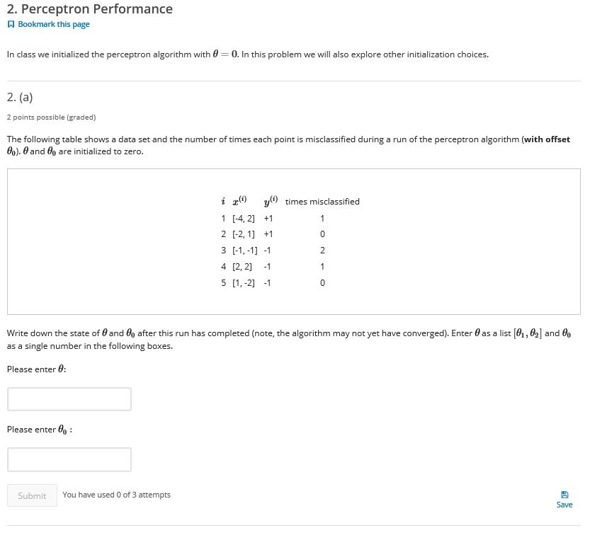 2. Perceptron Performance n Bookmark this page In | Chegg.com