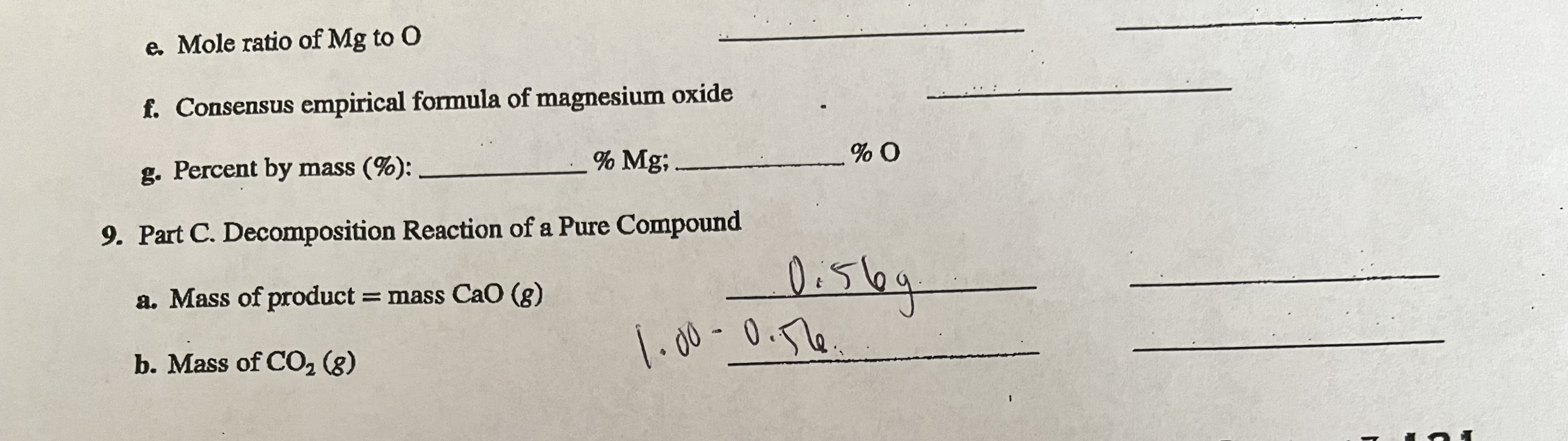 Solved f. Consensus empirical formula of magnesium oxide g. | Chegg.com