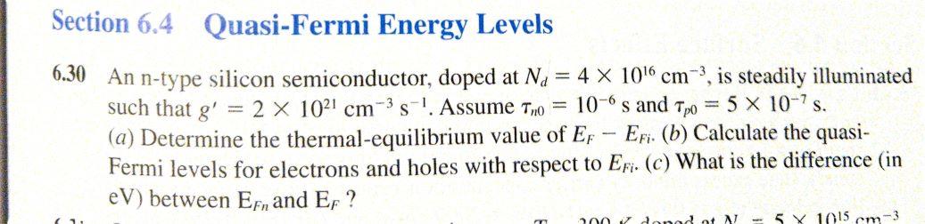 Solved Section 6.4 Quasi-Fermi Energy Levels 6.30 An n-type | Chegg.com