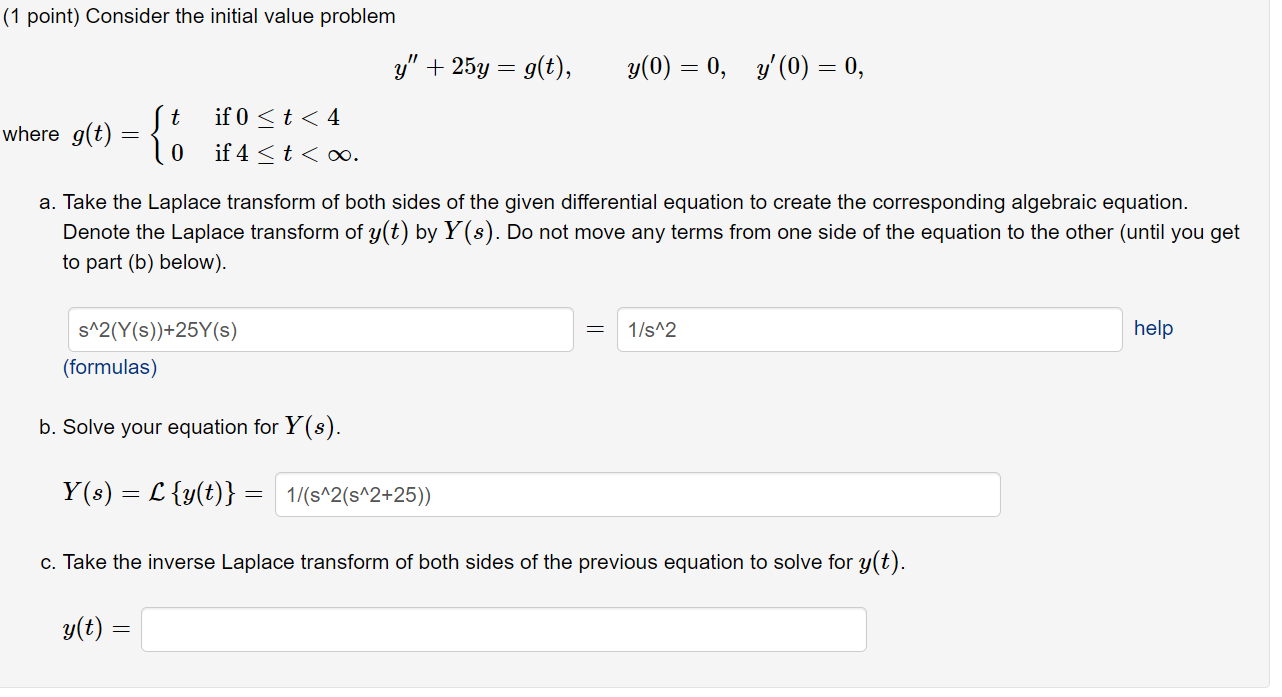 Solved (1 point) Consider the initial value problem y" + 25y | Chegg.com