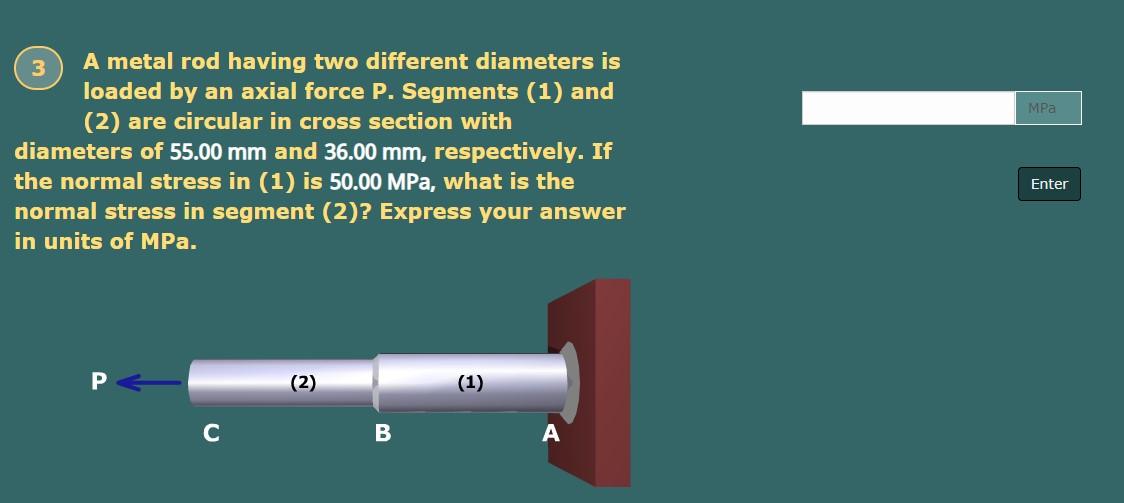 Solved (3) A metal rod having two different diameters is | Chegg.com