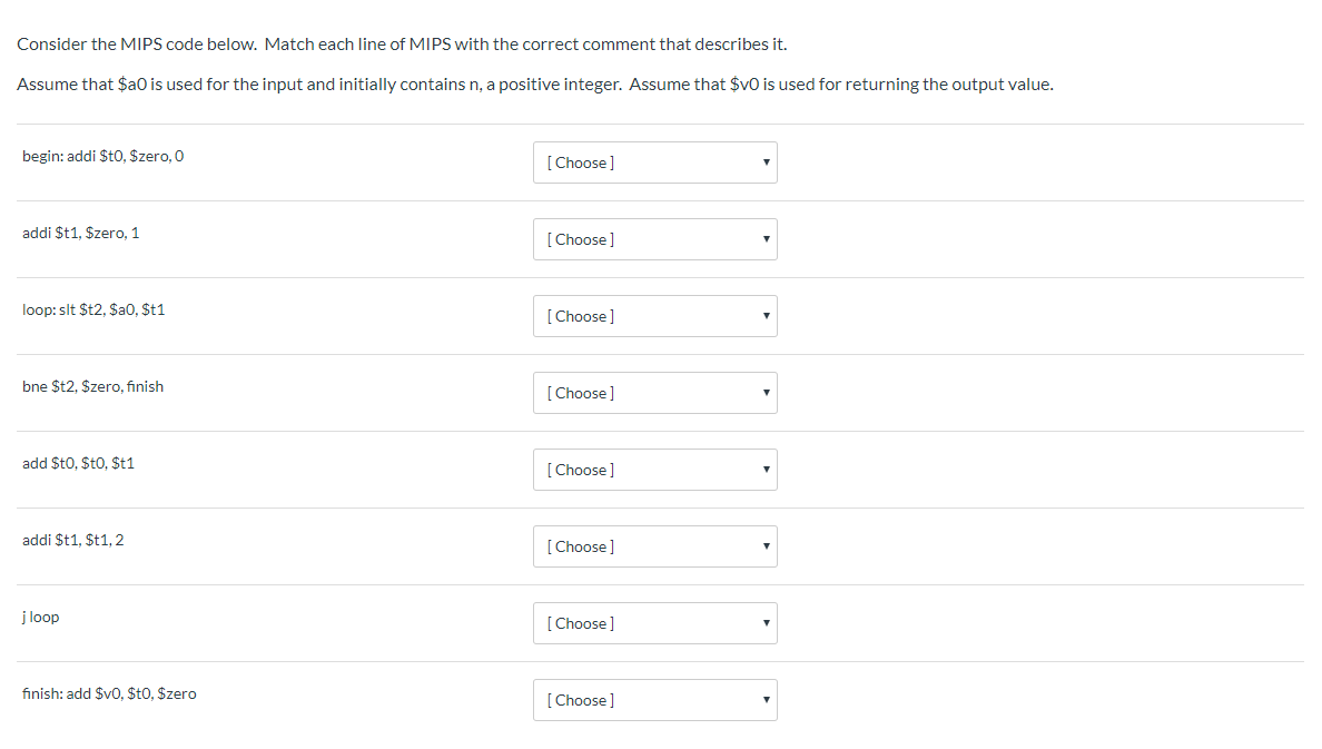 Solved Consider the MIPS code below. Match each line of MIPS | Chegg.com