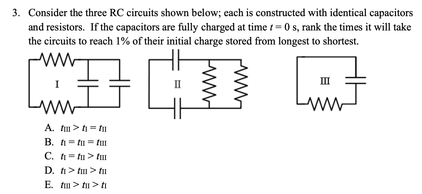 Solved Consider the three RC circuits shown below; each is | Chegg.com
