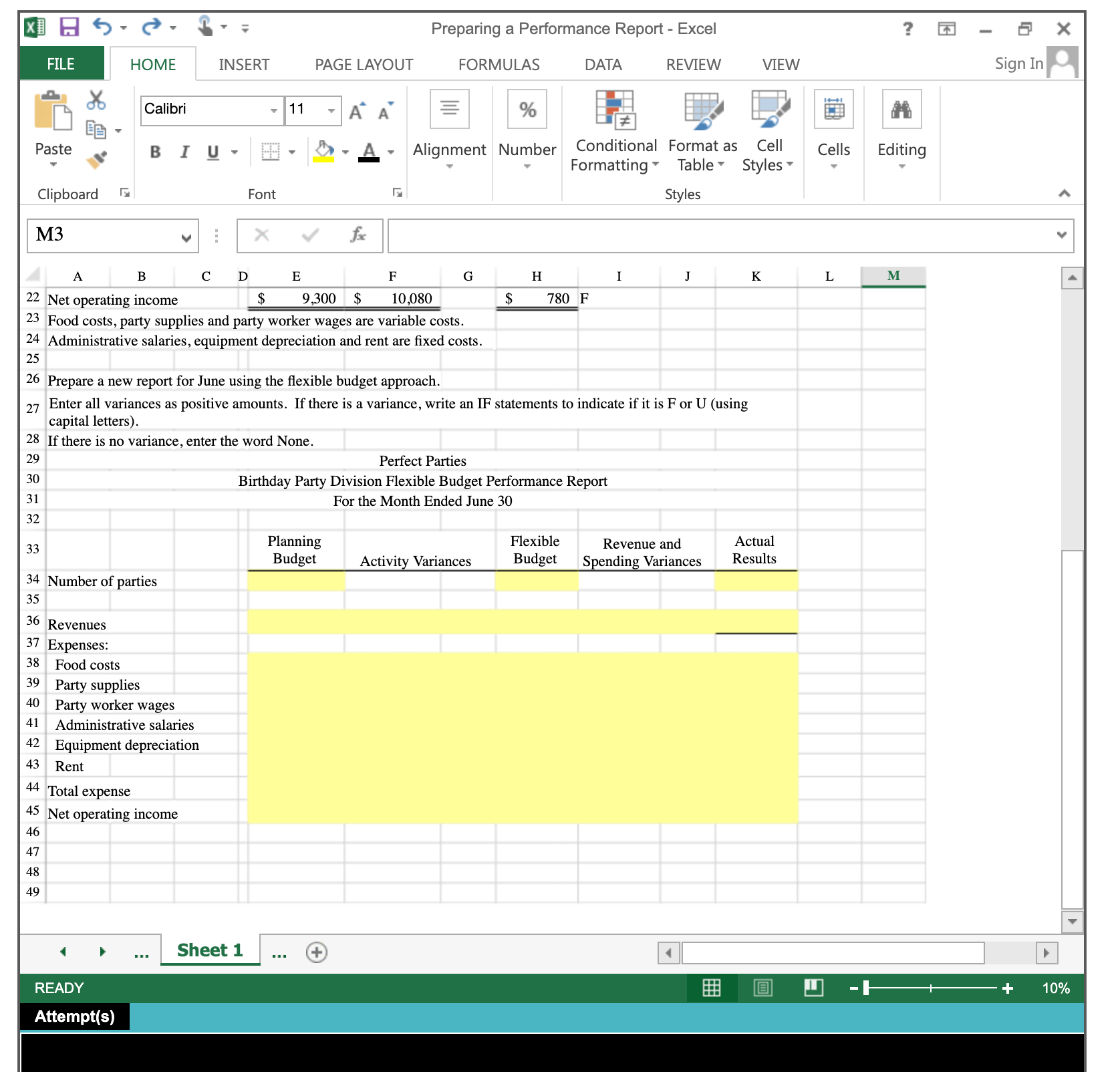Preparing a Performance Report using Excel's ABS, IF | Chegg.com