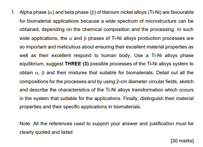 Solved 1. Alpha phase (a) and beta phase (B) of titanium | Chegg.com