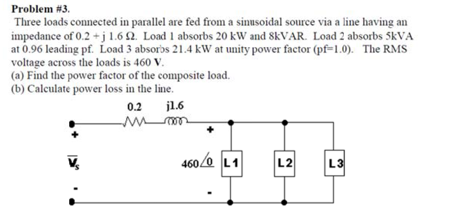 Solved Problem #3. Three loads connected in parallel are fed | Chegg.com