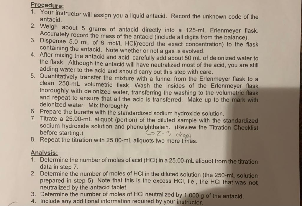 Complete the following antacid lab below is the data | Chegg.com