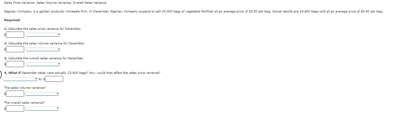 Solved Sales Price Variance Sales Volume Variance Overall