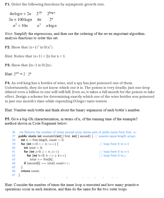 Solved P1. Order the following functions by asymptotic | Chegg.com