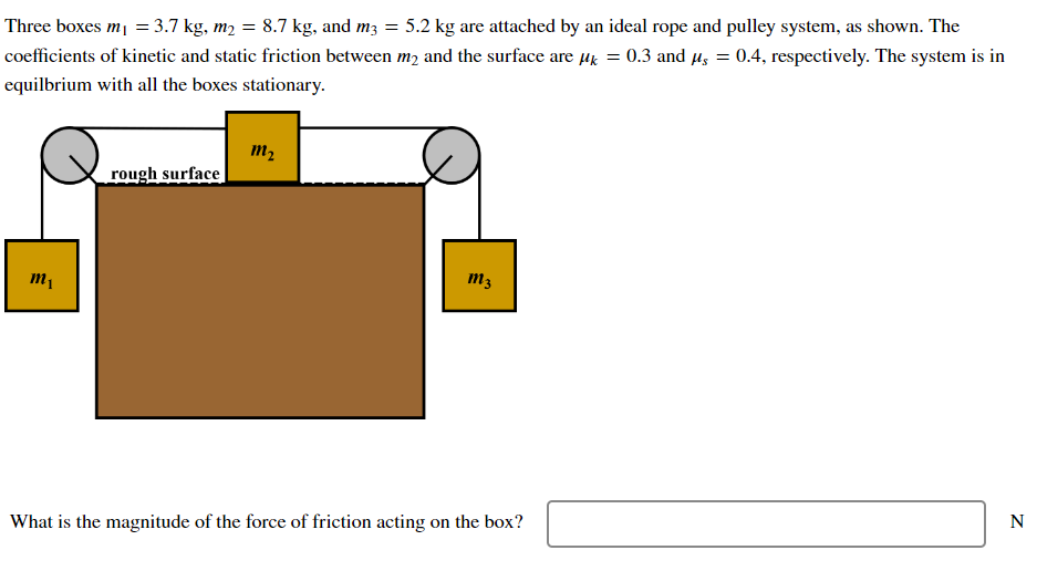 Solved Three boxes 𝑚1= 1= 3.7 kg, 𝑚2=8.7 2=8.7 kg, and | Chegg.com