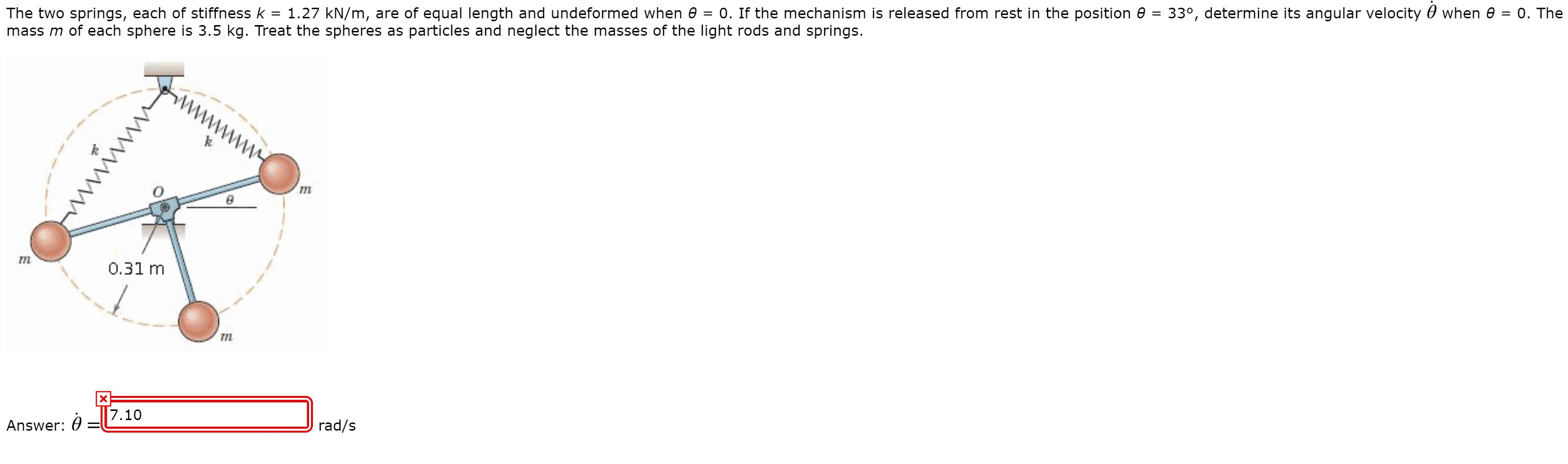 Solved = 33°, determine its angular velocity O when 0 = 0. | Chegg.com