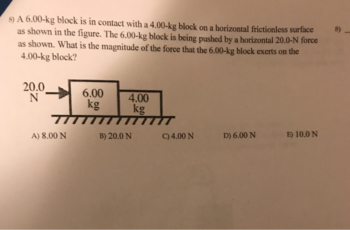 Solved s) A 6.00-kg block is in contact with a 4.00-kg block | Chegg.com