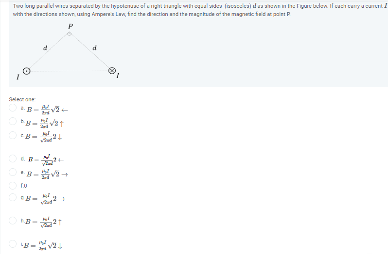 Solved Two long parallel wires separated by the hypotenuse | Chegg.com