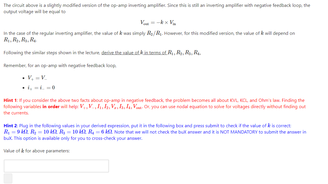 Solved Question 1 Part 2 - The Modified Inverting Amplifier | Chegg.com