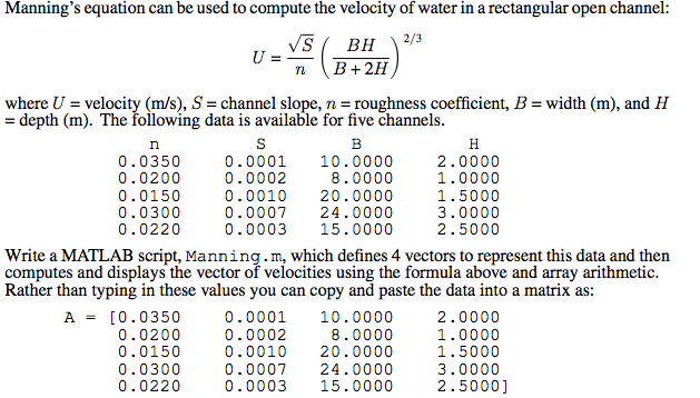 Solved C n n Manning's equation can be used to compute the | Chegg.com