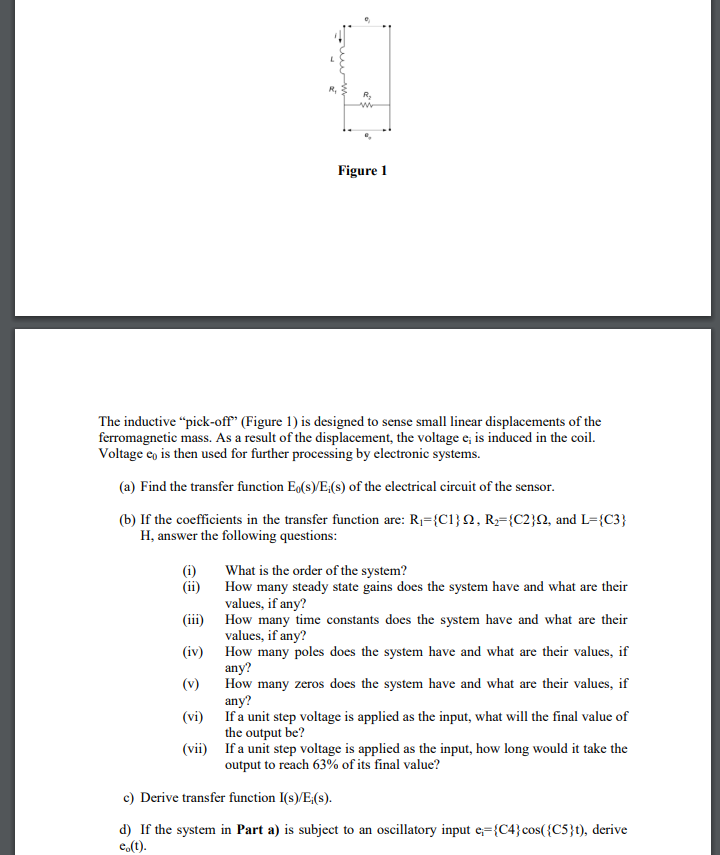 Solved L R₂ www Figure 1 The inductive "pick-off" (Figure 1) | Chegg.com